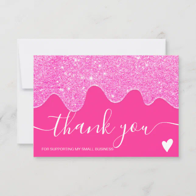 Modern neon pink glitter drips order thank you | Zazzle