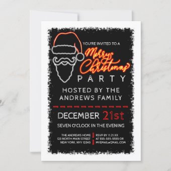 Modern Neon Red Lighted Santa Christmas Party Invitation | Zazzle