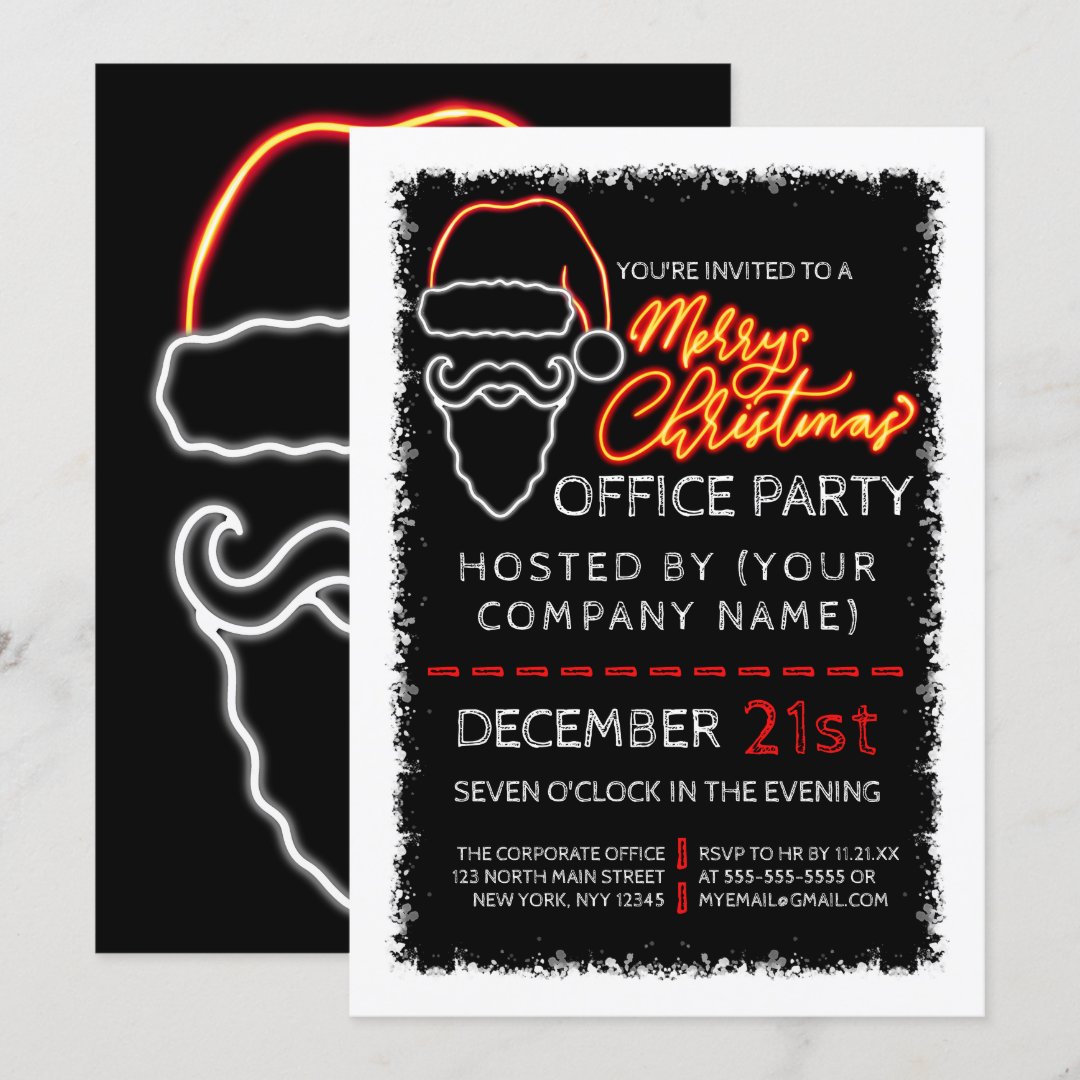 Modern Neon Red Lighted Santa Corporate Christmas Invitation | Zazzle