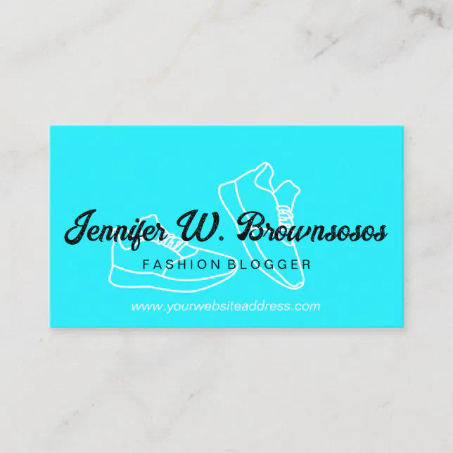 Modern Neon Teal Line Art Sneaker Business Card | Zazzle
