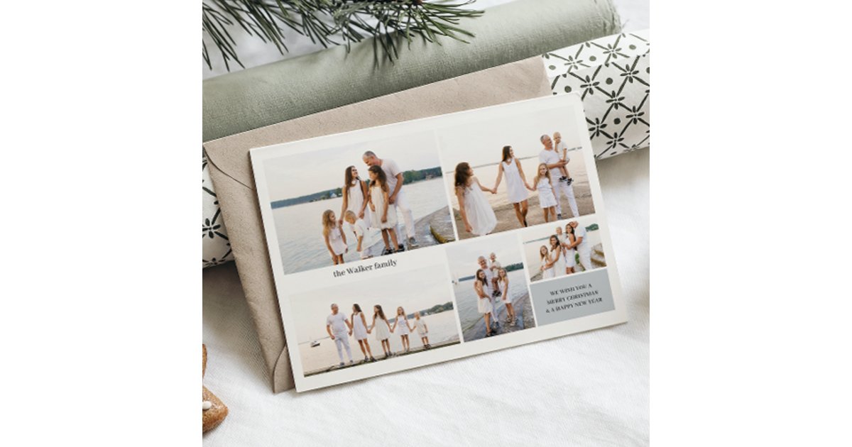 Modern Neutral 5 Photo Elegant Double Sided Holiday Card | Zazzle
