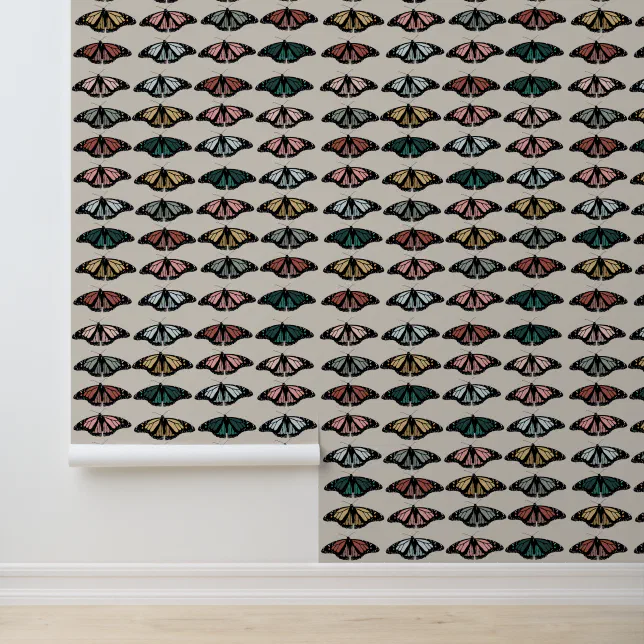 Modern Neutral Butterflies Garden Boho Pattern Wallpaper | Zazzle