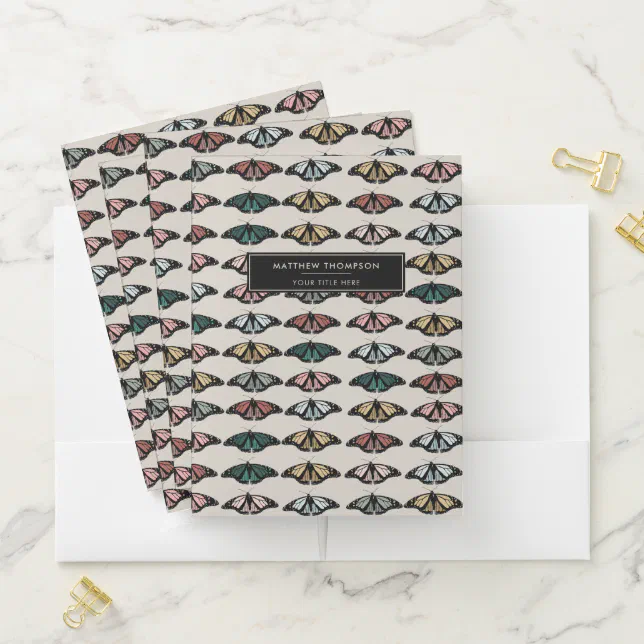 Modern Neutral Butterflies Garden Pattern Pocket Folder | Zazzle