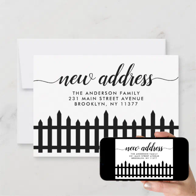 Modern New Address Script Home Picket Fence Moving Announcement | Zazzle