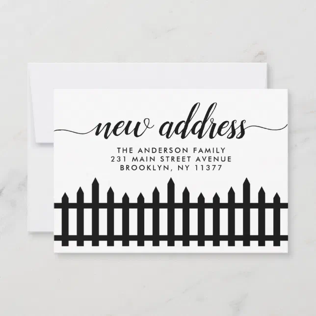 Modern New Address Script Home Picket Fence Moving Announcement | Zazzle