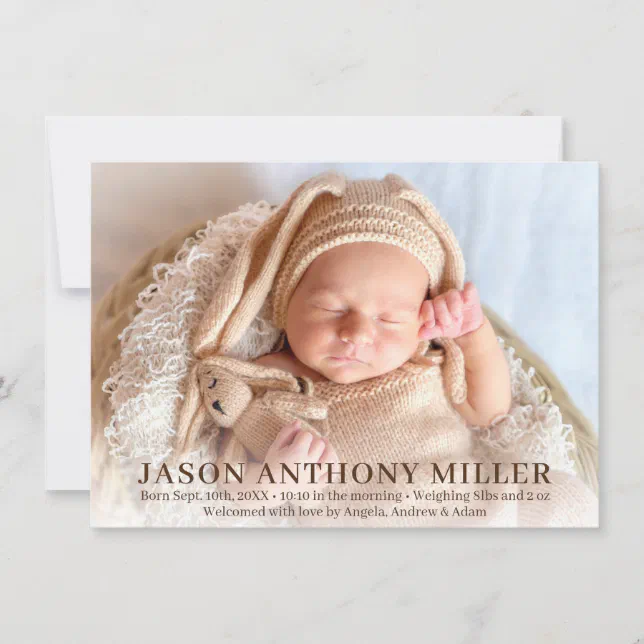 Modern New Baby Newborn Boy Birth Stats | PHOTO Announcement | Zazzle