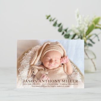 Modern New Baby Newborn Boy Birth Stats | PHOTO Announcement | Zazzle