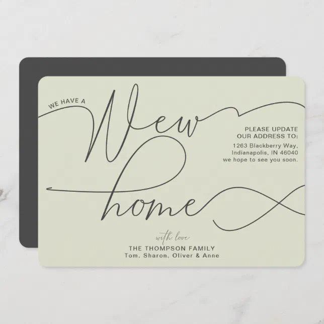 Modern New Home Calligraphy Pale Green Moving Announcement | Zazzle