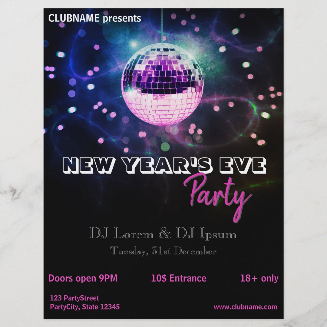 Modern New Year's Eve Disco Ball Party Flyer | Zazzle