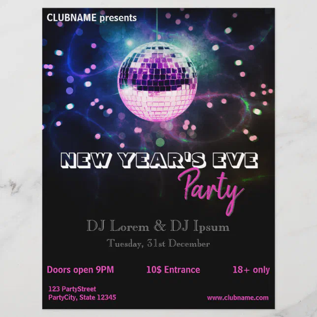 Modern New Year's Eve Disco Ball Party Flyer | Zazzle