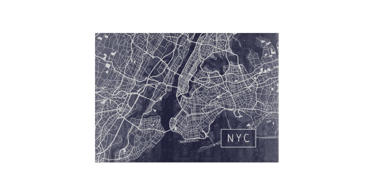 Modern New York City Map | NYC | Navy Blue Cutting Board | Zazzle