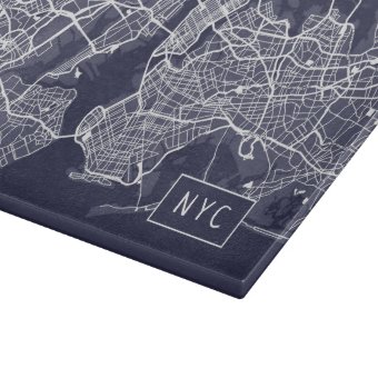 Modern New York City Map | NYC | Navy Blue Cutting Board | Zazzle