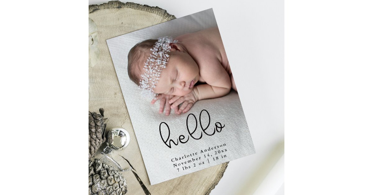 Modern Newborn Photo calligraphy Birth Announcement | Zazzle