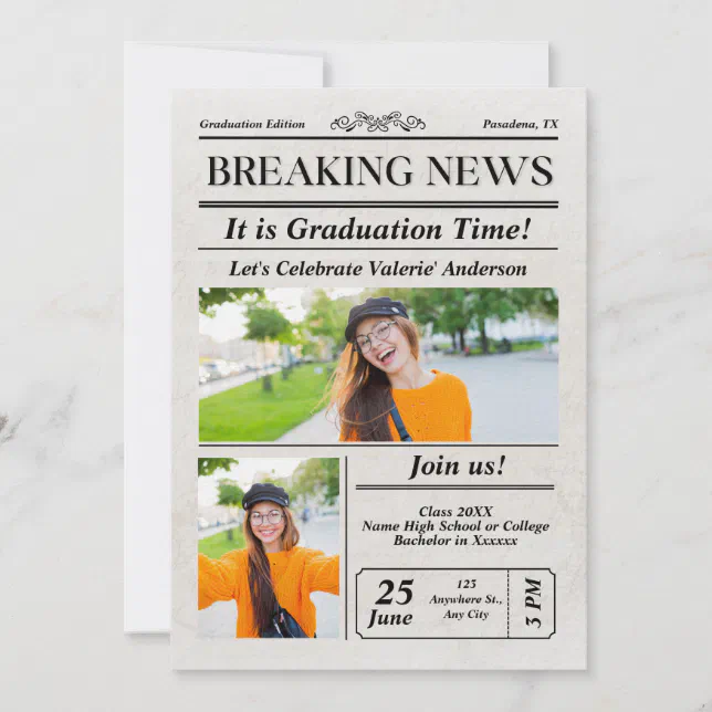 Modern Newspaper Photo Graduation Announcement | Zazzle