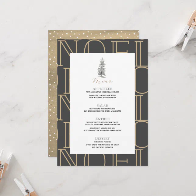 Modern NOEL Pattern Christmas Holiday Party Menu Invitation | Zazzle