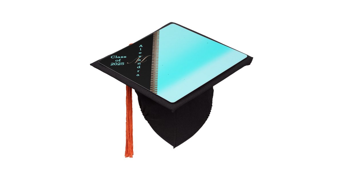 Modern noir lace and zipper illusion custom name graduation cap topper ...