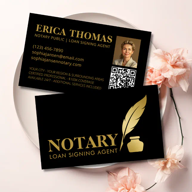 Modern Notary Photo Business Card with QR Code | Zazzle