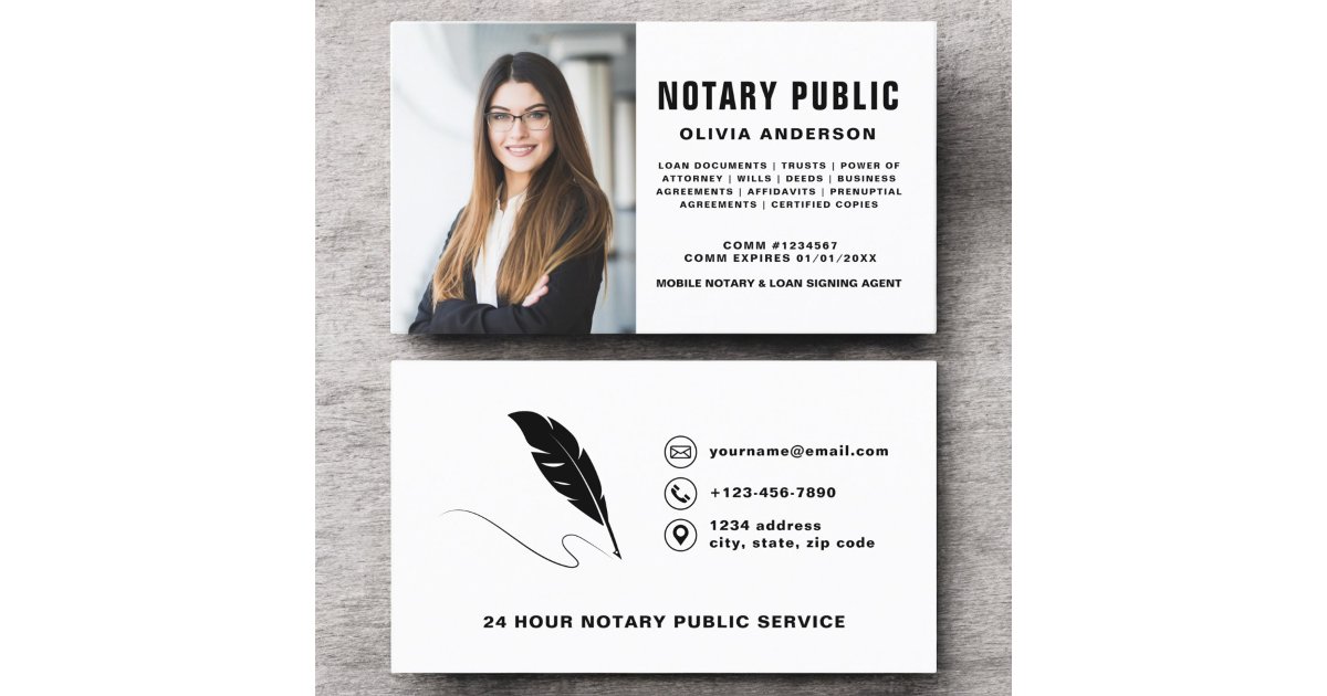 Modern Notary Signing Agent Photo Business Card | Zazzle