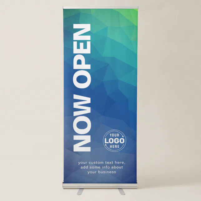 Modern Now Open Navy Small Business Retractable Ba Retractable Banner ...