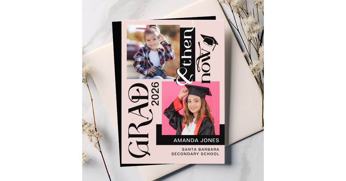 Modern Now & Then Graduation 2 Photo Announcement | Zazzle