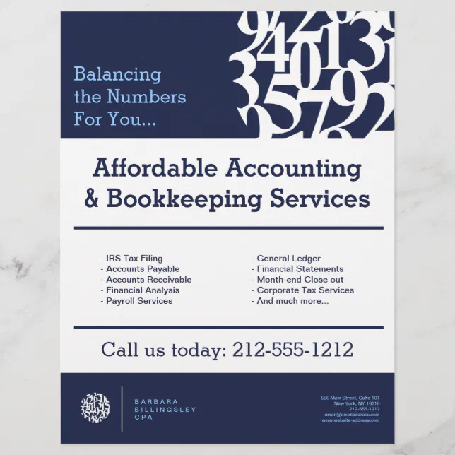 Modern Numbers Logo II Accountant Flyer | Zazzle
