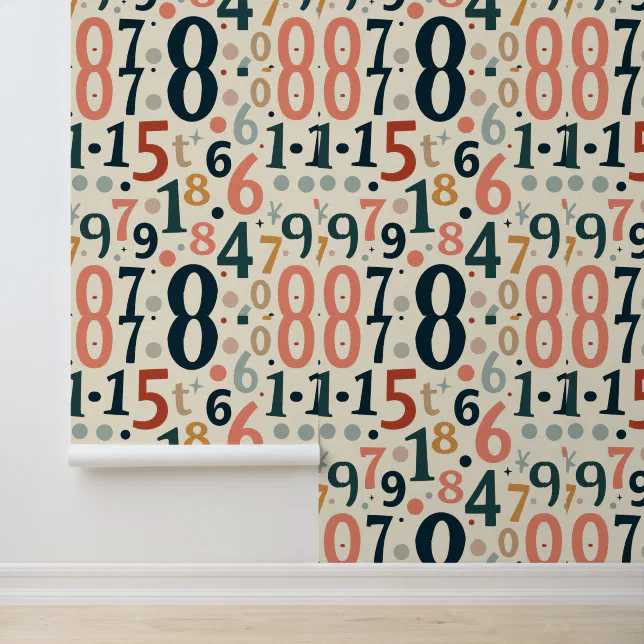 Modern Numbers Pattern | Retro Math Typography Wallpaper | Zazzle