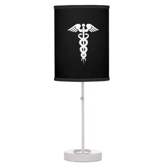 Modern Nurse Doctor Caduceus Symbol Black White Table Lamp | Zazzle