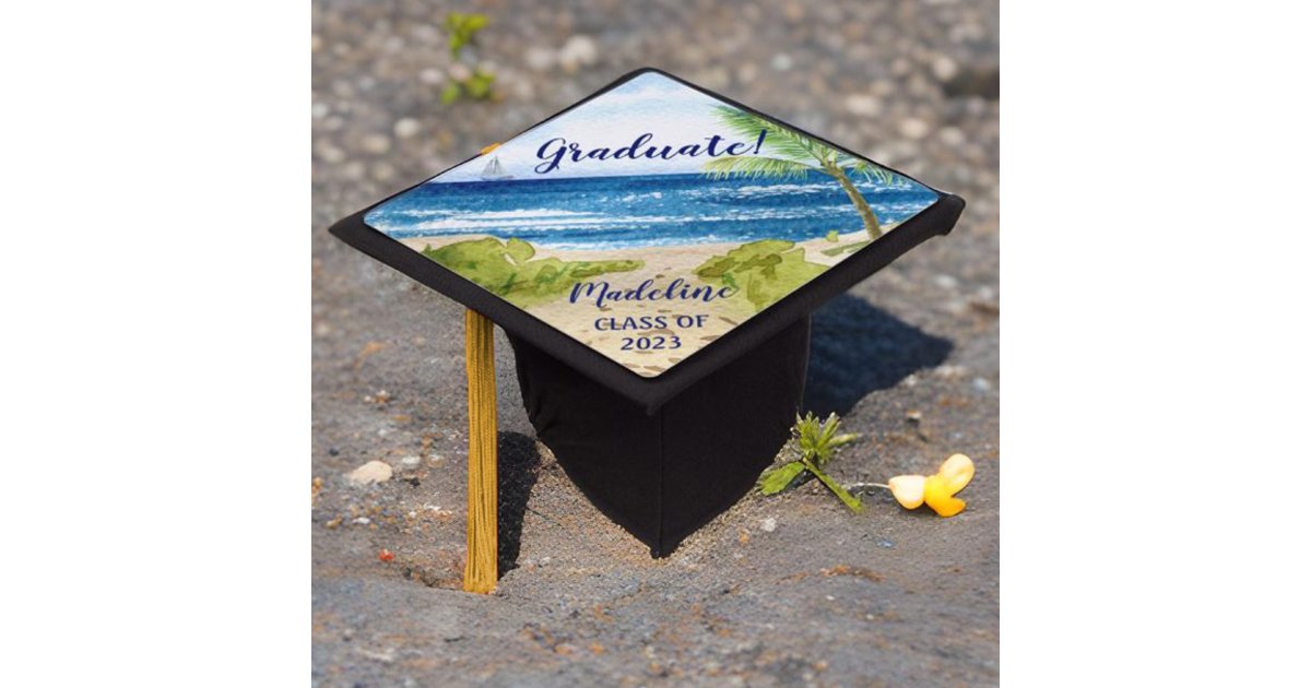 Modern Ocean Beach Graduation Cap Topper | Zazzle