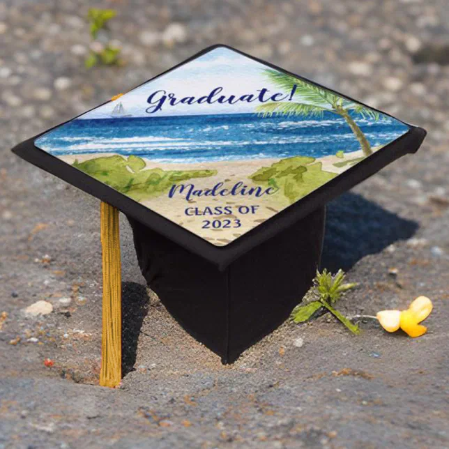 Modern Ocean Beach Graduation Cap Topper | Zazzle