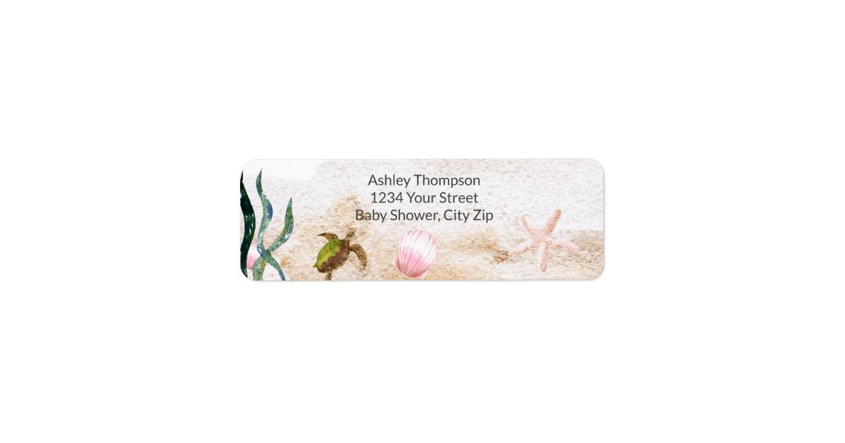 Modern Ocean Sea Turtle Starfish Watercolor Label | Zazzle
