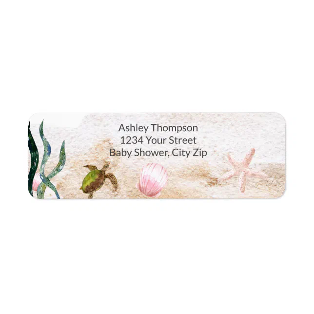 Modern Ocean Sea Turtle Starfish Watercolor Label | Zazzle