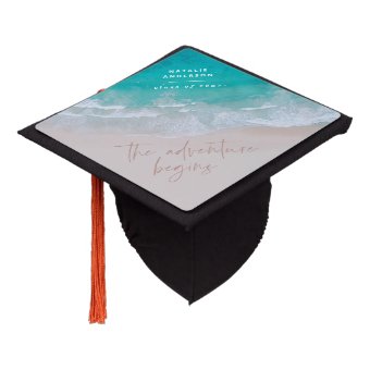 Modern ocean the adventure begins graduation graduation cap topper | Zazzle