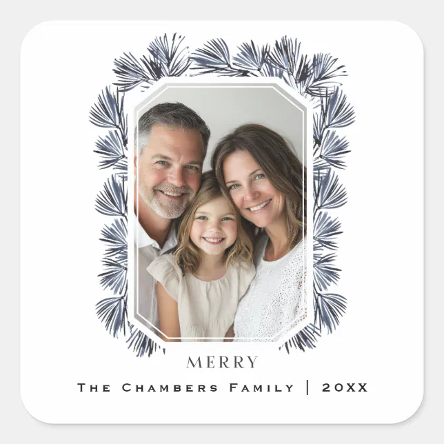 Modern Octagon Frame and Sprigs Square Sticker | Zazzle