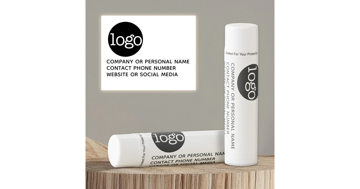 Modern Office Business Logo with 3 lines of Text Lip Balm | Zazzle