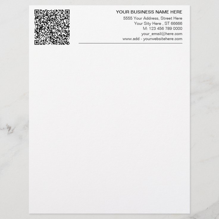 Modern Office Letterhead with Your QR code Info | Zazzle