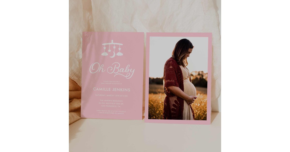 Modern Oh Baby Girl Photo Baby Shower Invitation | Zazzle