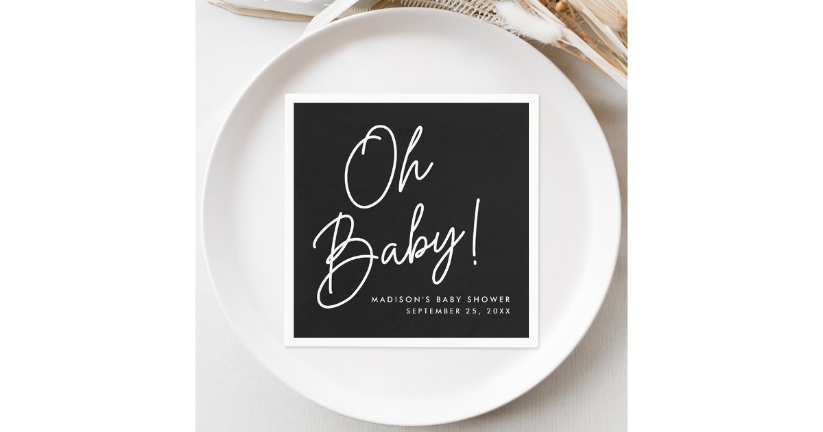 Modern Oh Baby Script Black and White Baby Shower Napkins | Zazzle