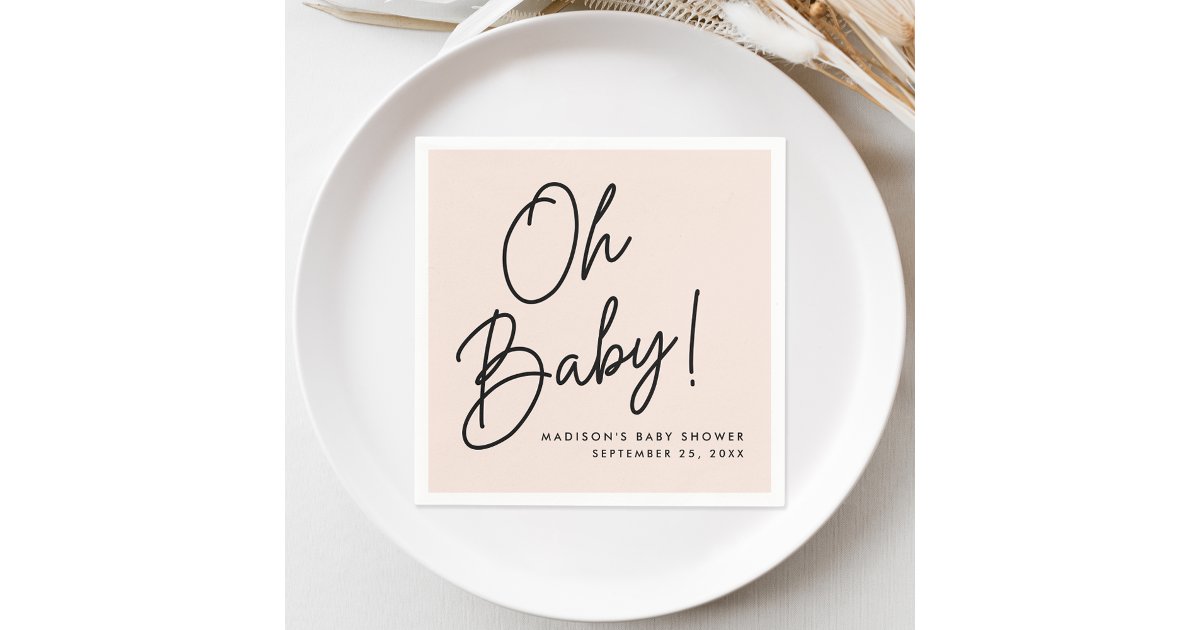Modern Oh Baby Script Blush Baby Shower Napkins | Zazzle