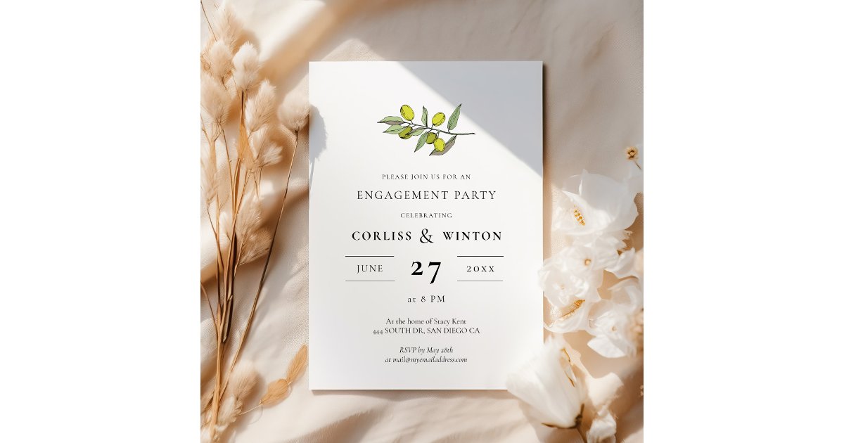 Modern Olive branch engagement party Invitation | Zazzle