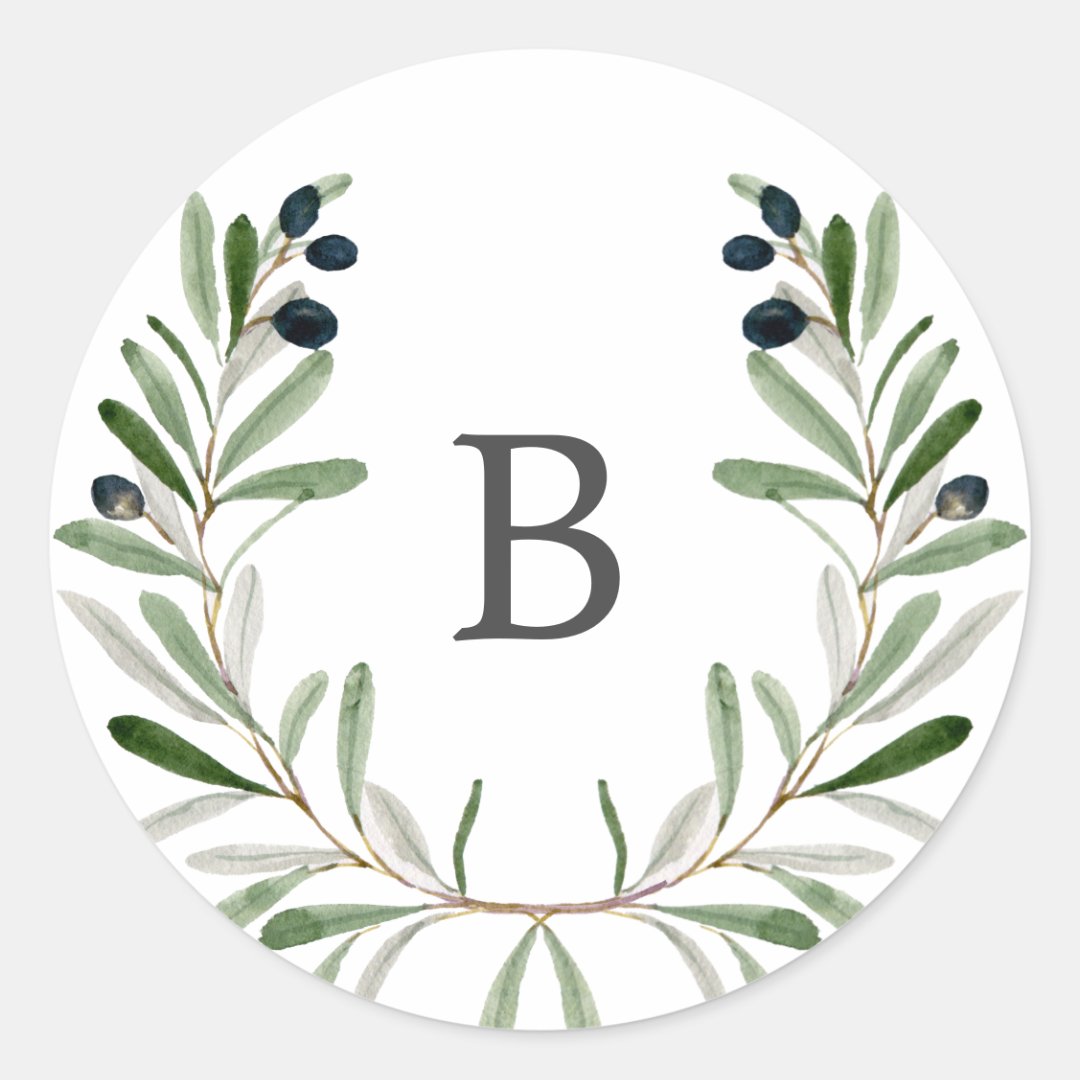 Modern Olive Branch Monogram Wedding Envelope Seal | Zazzle