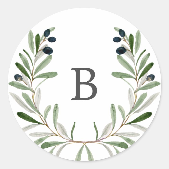 Modern Olive Branch Monogram Wedding Envelope Seal | Zazzle