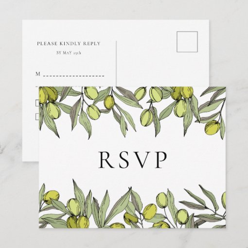 Modern Olive branch RSVP Postcard | Zazzle