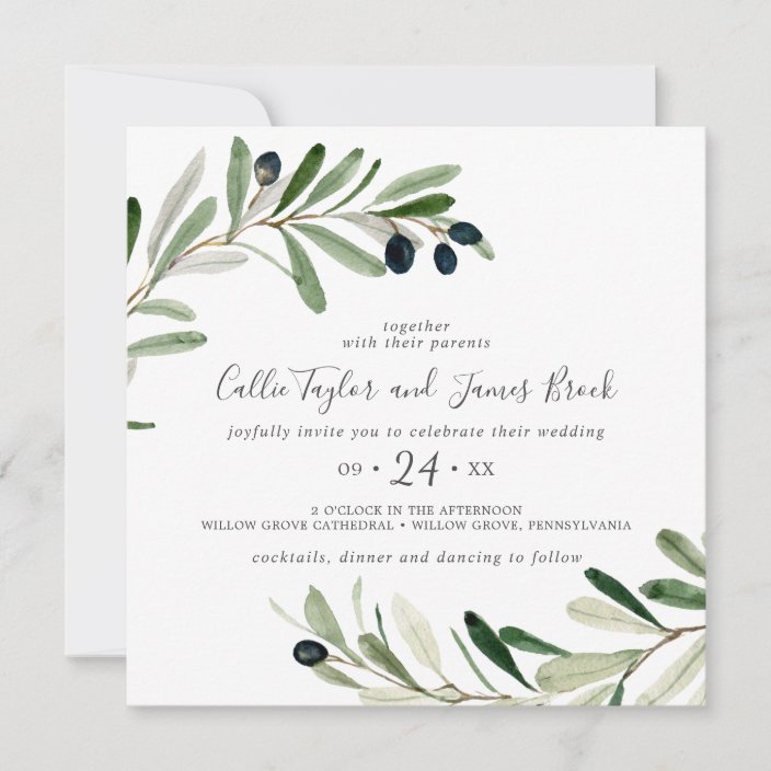 Modern Olive Branch Square Wedding Invitation | Zazzle.com