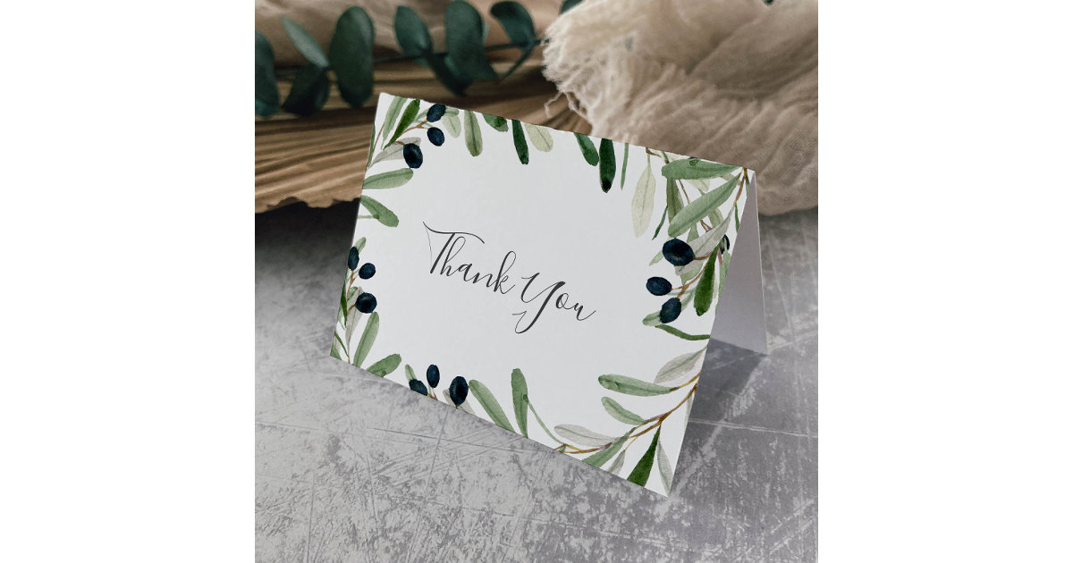 Modern Olive Branch Thank You Card | Zazzle