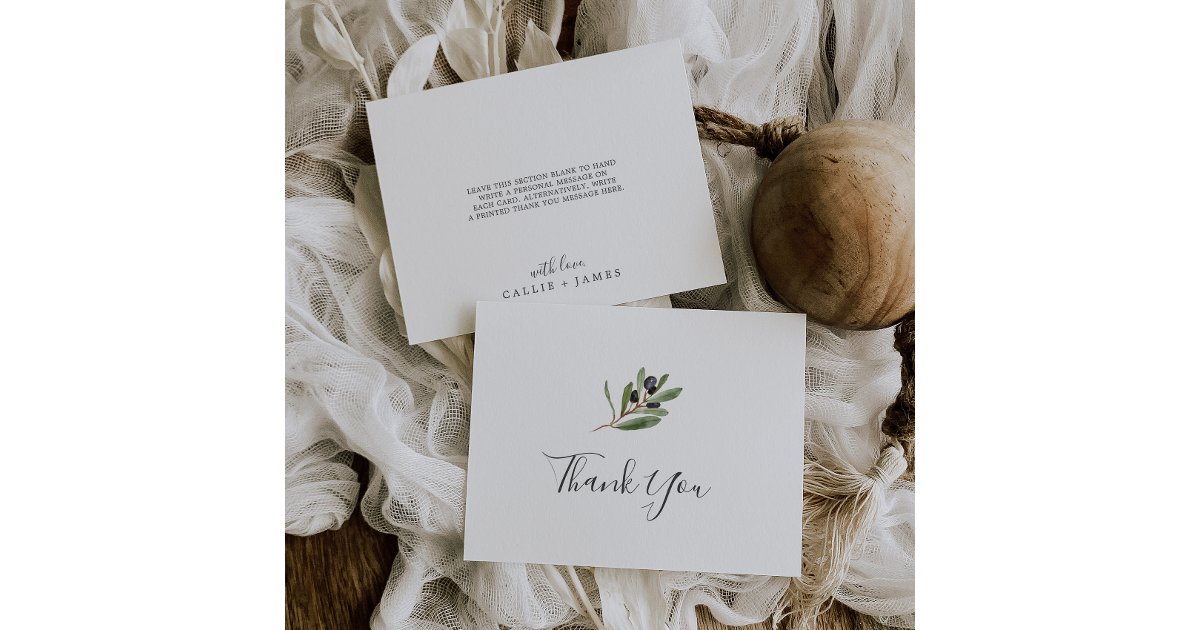 Modern Olive Branch Thank You Card | Zazzle