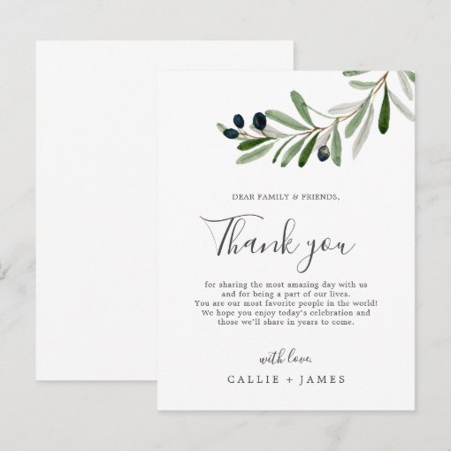 Modern Olive Branch Thank You Reception Card | Zazzle