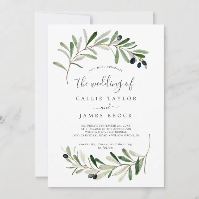 Modern Olive Branch The Wedding Of Invitation | Zazzle