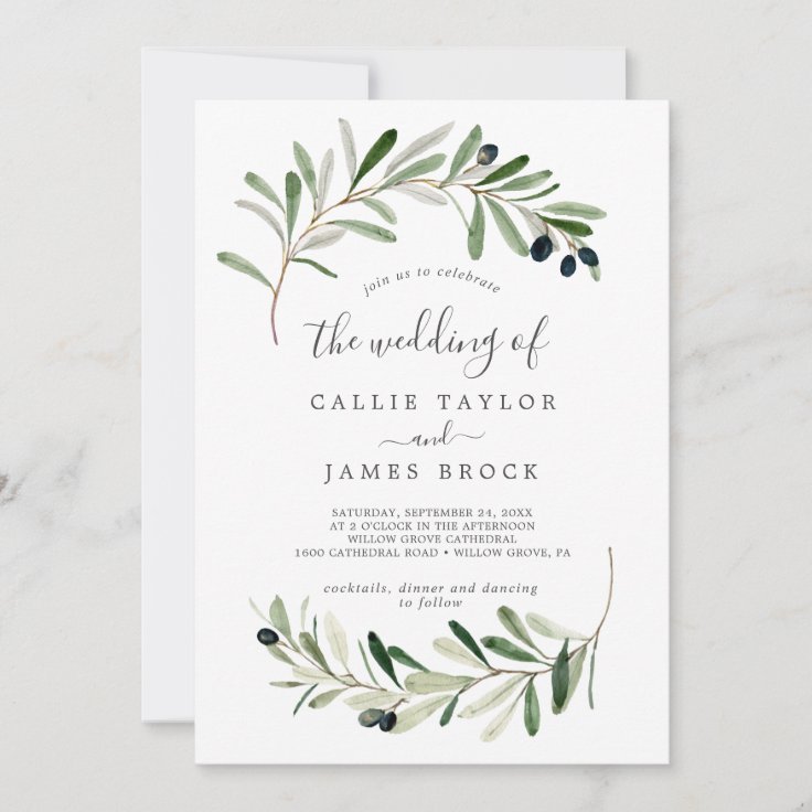 Modern Olive Branch The Wedding Of Invitation | Zazzle