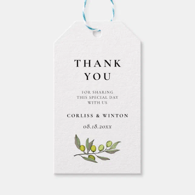 Modern Olive branch wedding Gift Tags | Zazzle