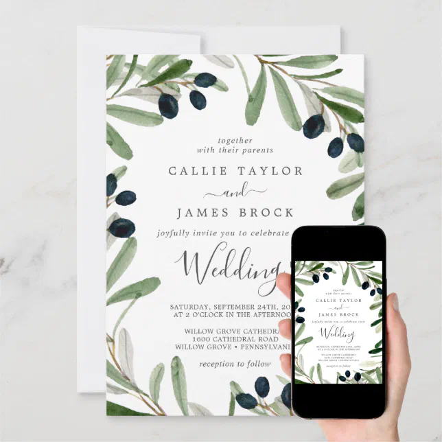 Modern Olive Branch Wedding Invitation | Zazzle